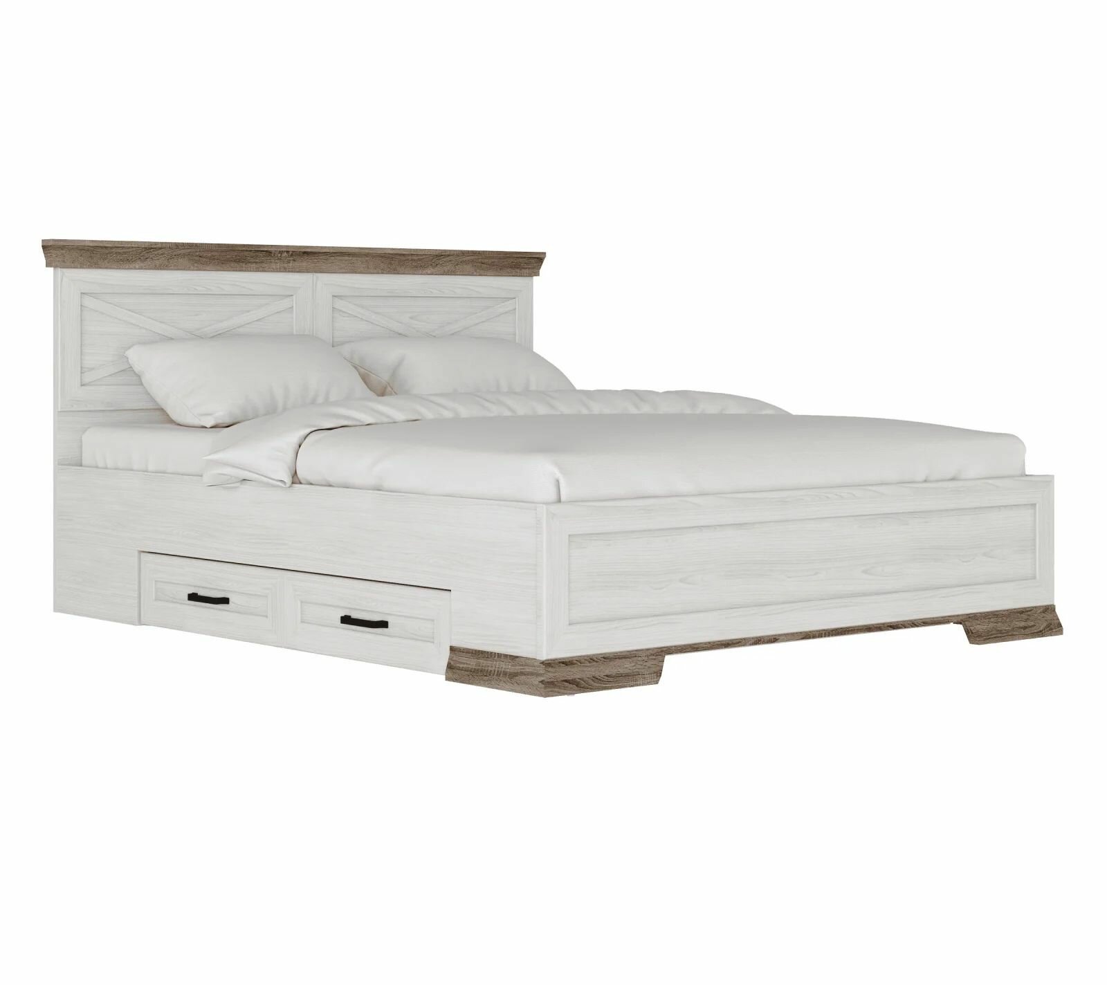 Кровать двуспальная Marselle LOZ160х200, с бельевыми ящиками, ясень снежный, 160х200 см, с ортопедическим основанием