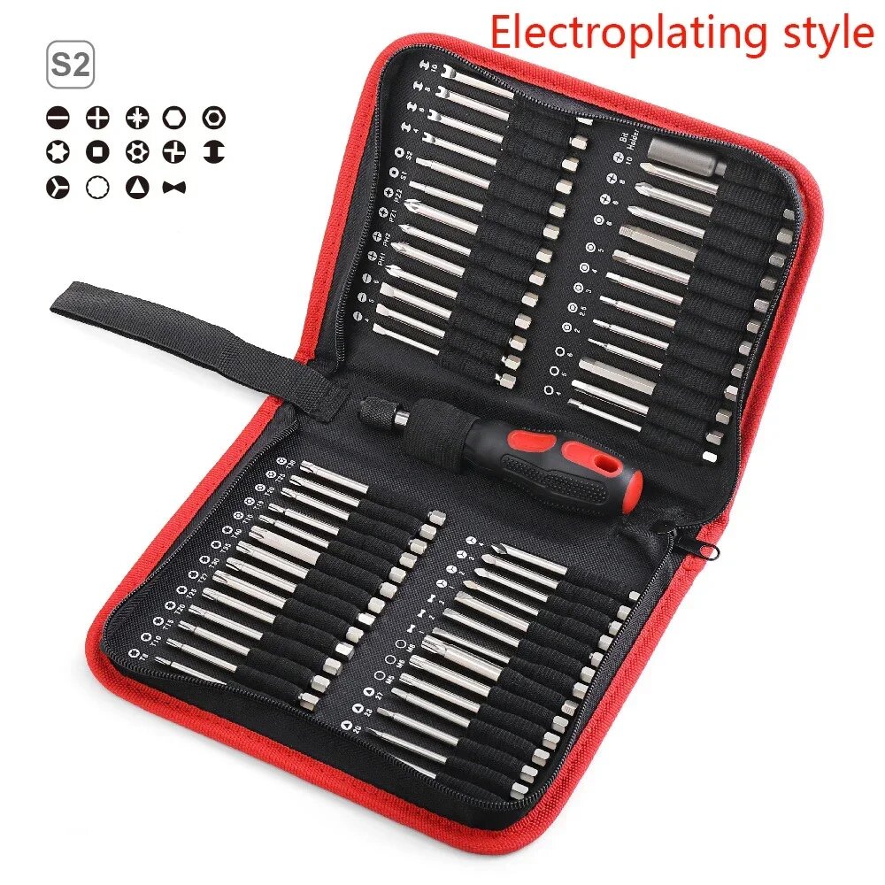 Профессиональные биты на молнии, 55 шт, набор удлиненных бит S2, сталь HRC55-60, крестовая шестигранная отвертка Torx Star, 75 мм, упаковка в пакете