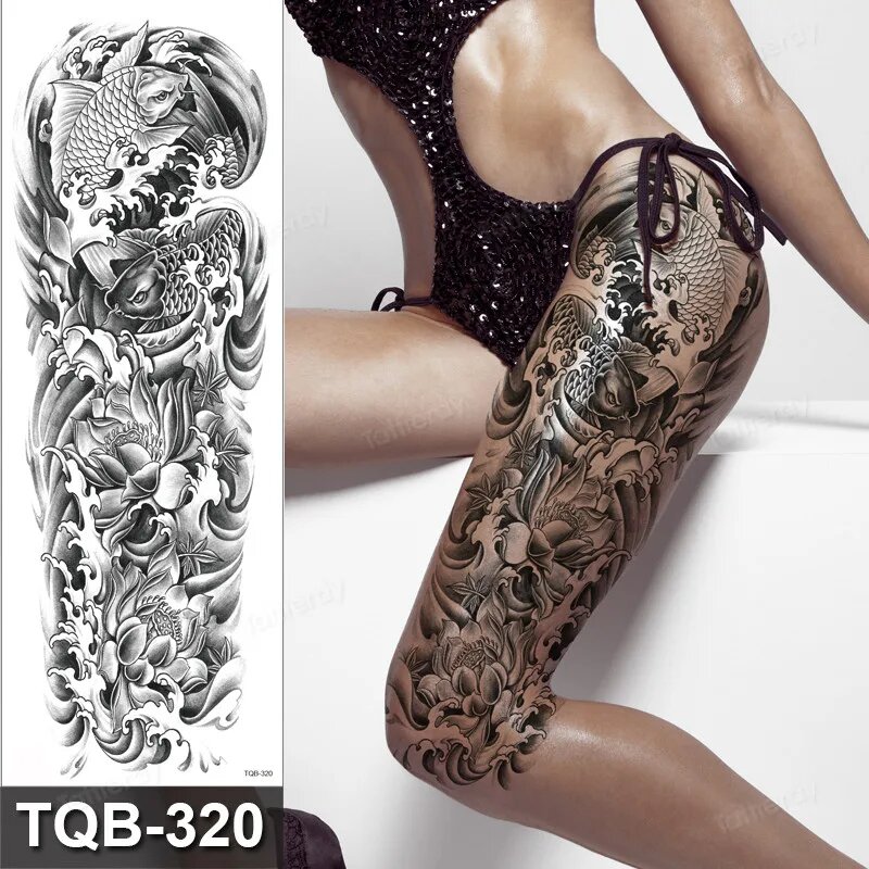 Временная татуировка Tattrendy, черная, рукав TQB320