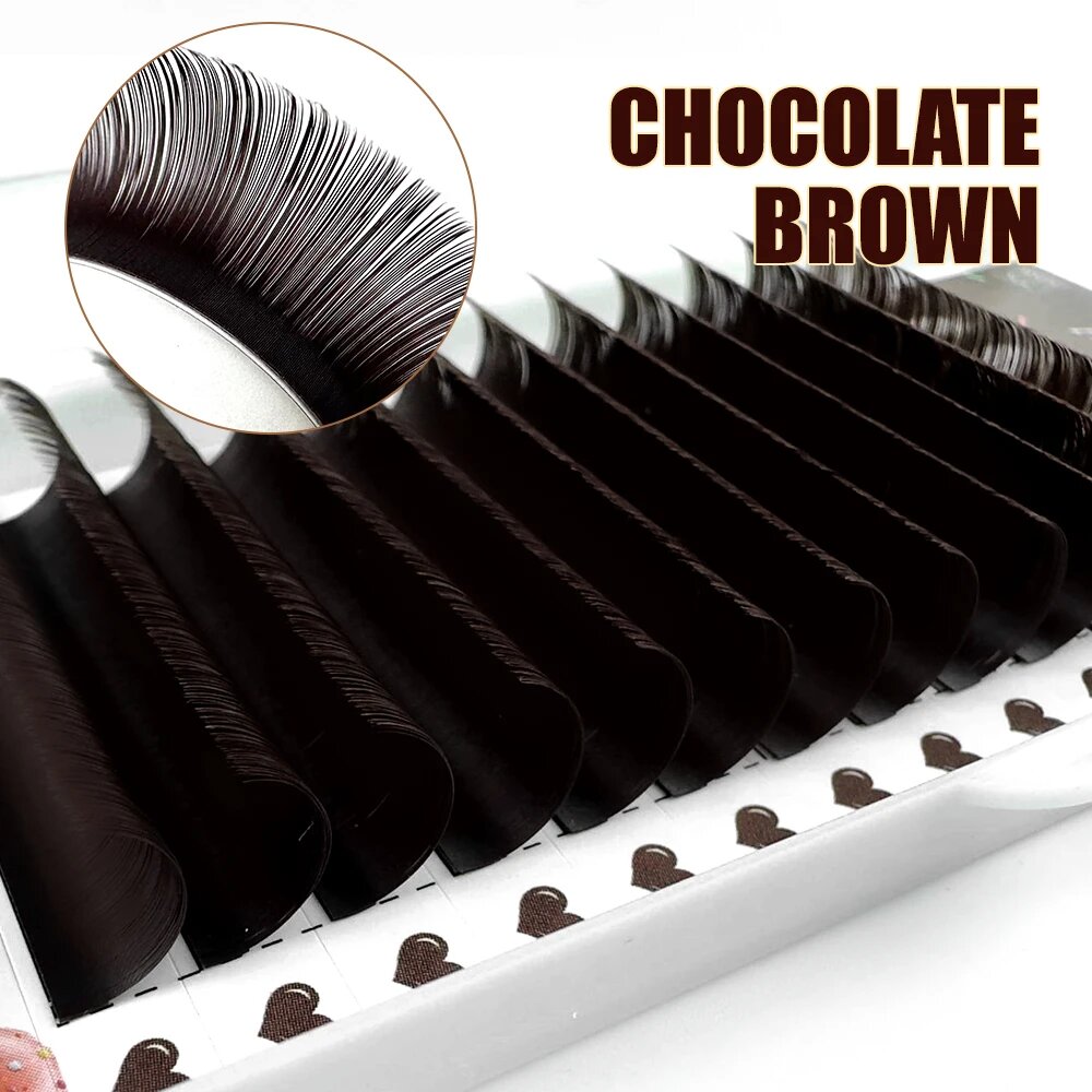 Синтетические ресницы для наращивания, C изгиб, 0.05 мм, смесь, Chocolate Brown