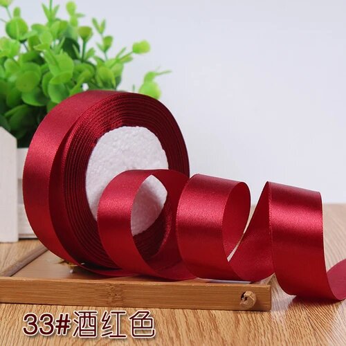 Полушелковые атласные ленты merylover 22 метра розовые синие белые Красный, wine red, 15mm