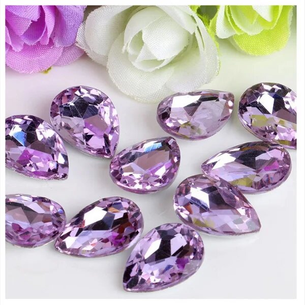 Стразы-капли Celadon 6 7 8 10 13 18 20 мм Фиолетовый, 10x14mm 25pcs, Purple
