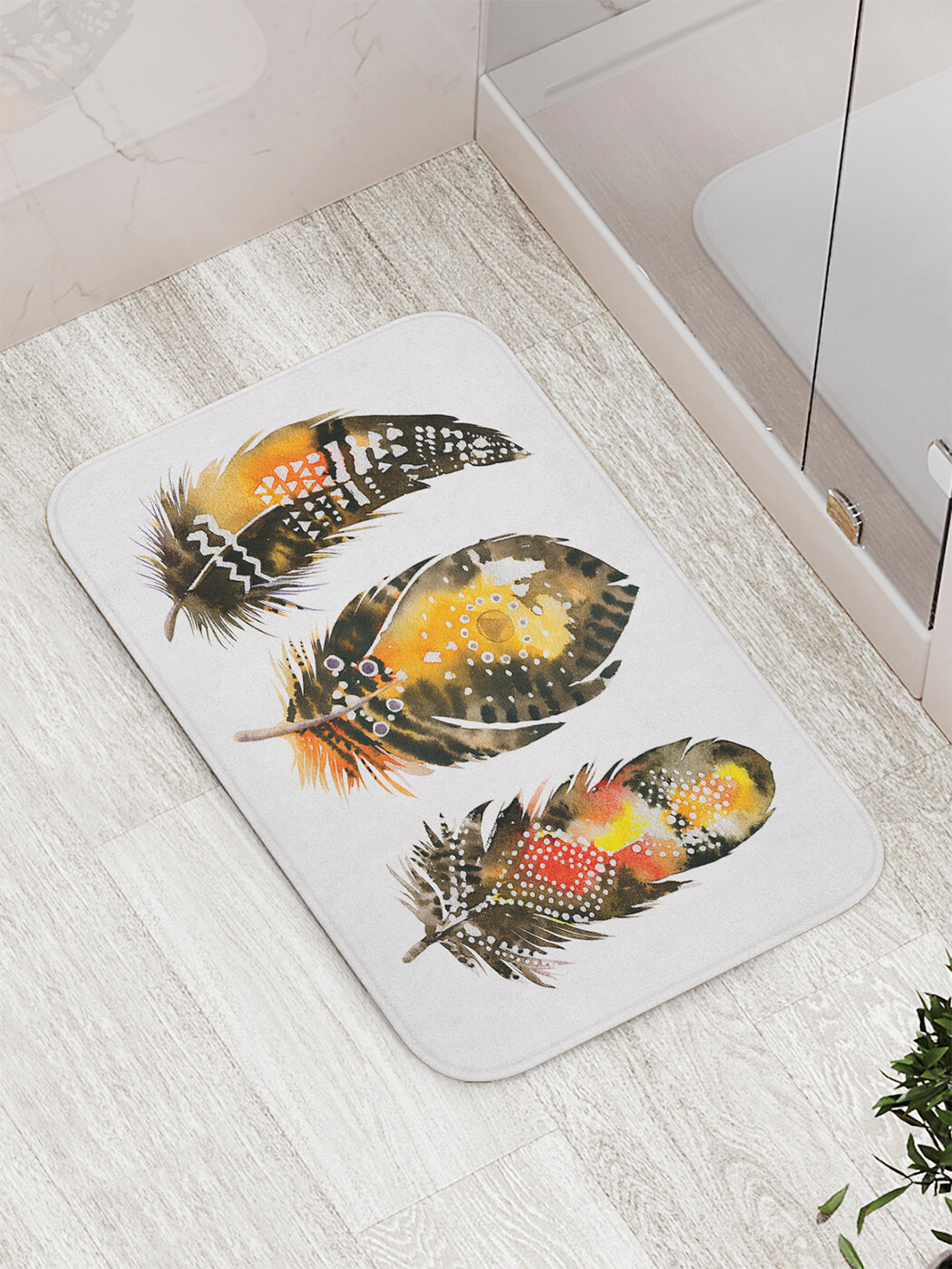 Коврик для ванной комнаты, туалета "Перо акварель" противоскользящий, 52х77 см, JoyArty