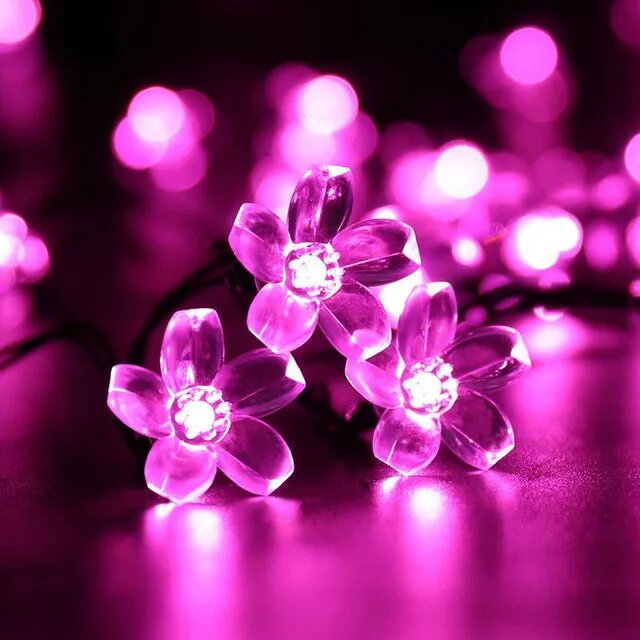 Солнечные гирлянды вишневый цветок 100 LED 12 м Фиолетовый, Cherry Pink, 12m 100leds 8 modes