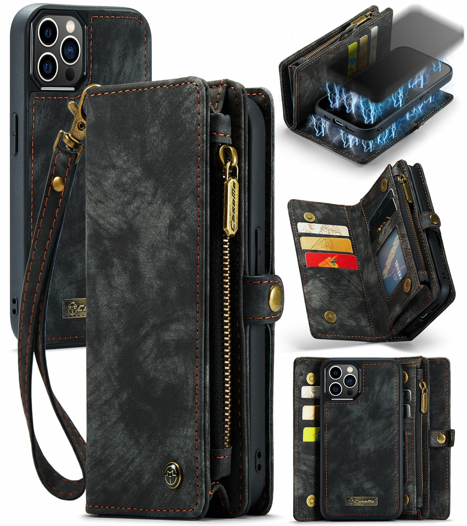 CaseMe Чехол кошелек для iPhone 12 / iPhone 12 Pro телефона Стильный внешний вид, магнитный дизайн 2-в-1, множественная защита