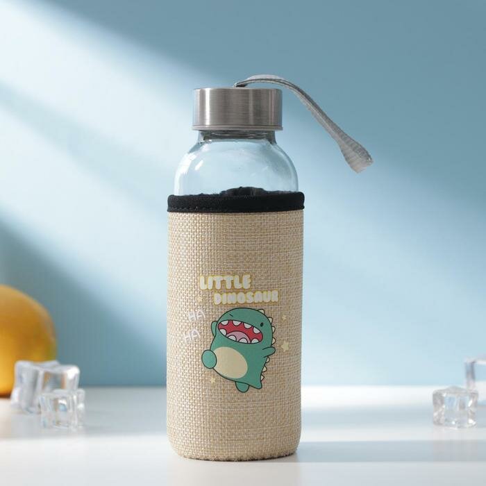 Бутылка стеклянная 300 мл "Дино" с рисунком бутылка для напитков, бутыль