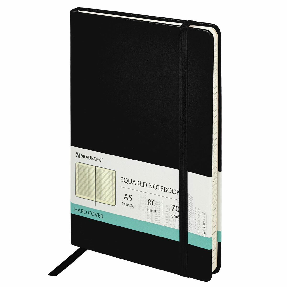 Блокнот 80л, А5 Brauberg Metropolis Special, клетка, под кожу, резинка, черный (111577)