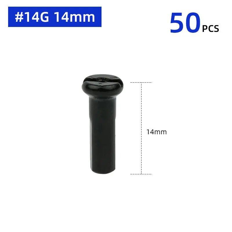 Черные ниппели для спиц 14G 14mm, 50 шт