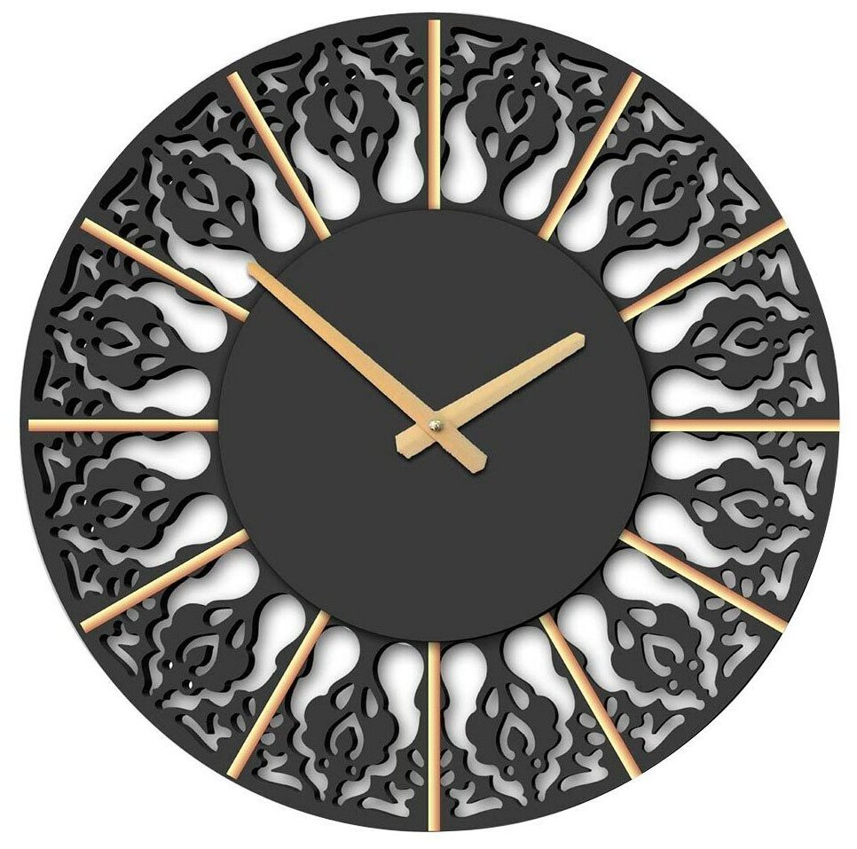 Часы настенные Михаил Москвин Аида 2, кварцевые, круглые, без стекла, черные -золото