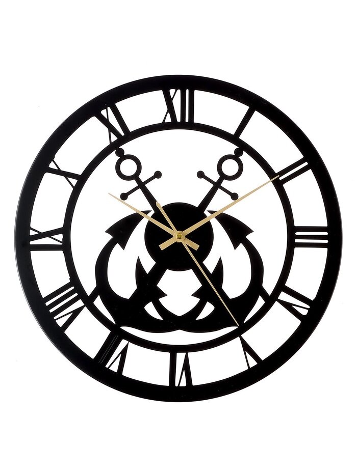 Часы настенные интерьерные «Якорь», бесшумные, плавный ход, d=40 см, металл, чёрные