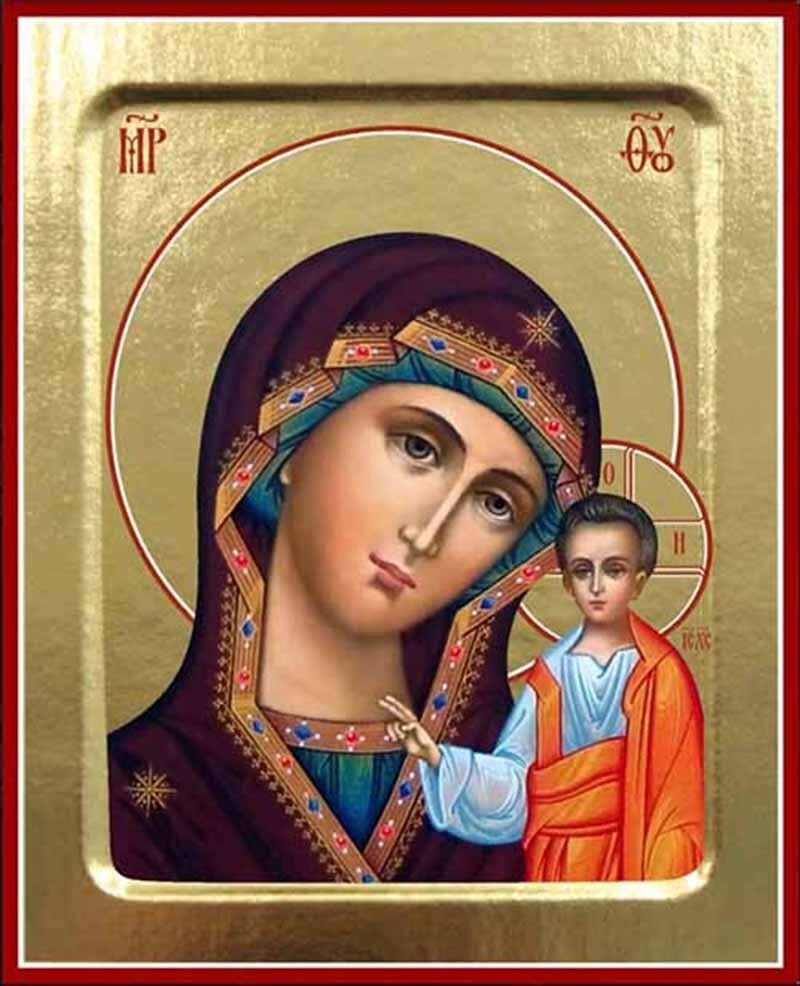 Икона Синопсисъ Пресвятой Богородицы, Казанская, в голубом, на дереве: 125х160 мм, 2024