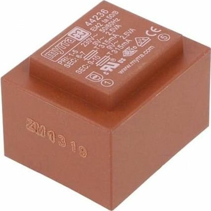Трансформатор MYRRA 44236 залитый, 5ВА, 230ВAC, 9В, 9В, 278мА, 278мА, 1 шт