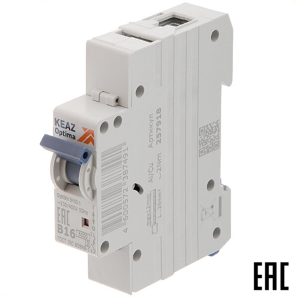 Автоматический выключатель на Din-рейку КЭАЗ OptiDin ВМ-63-1B16 16А/1п/ 6кА 103529/257918