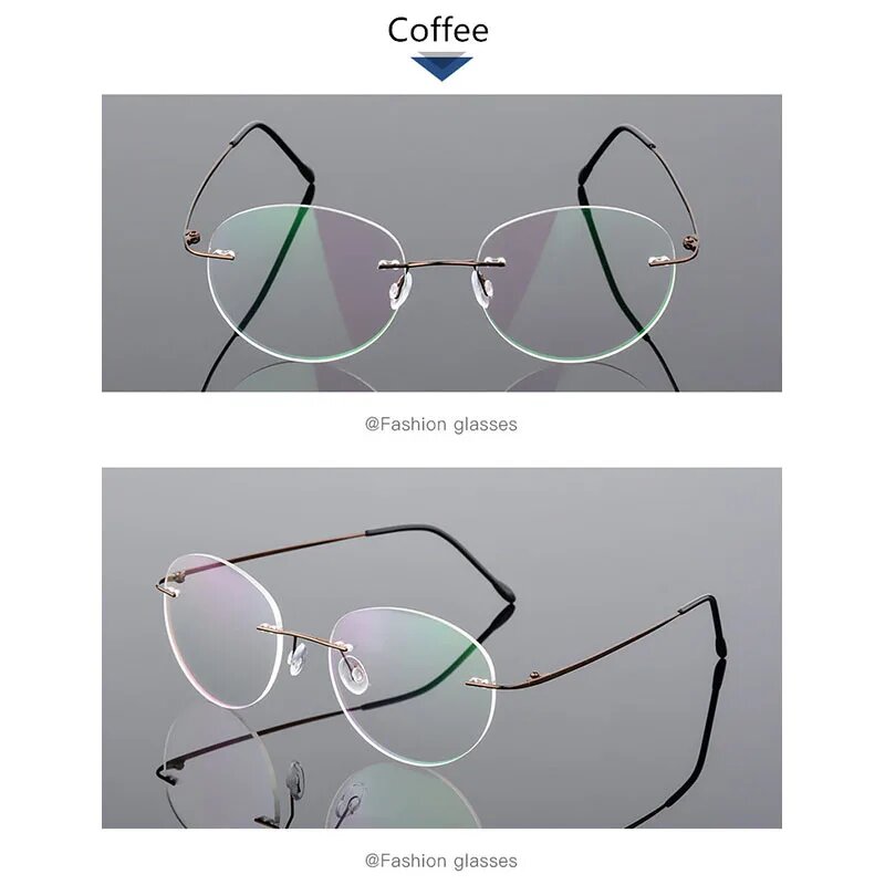 Очки без оправы титановые, Coffee, Myopia -450
