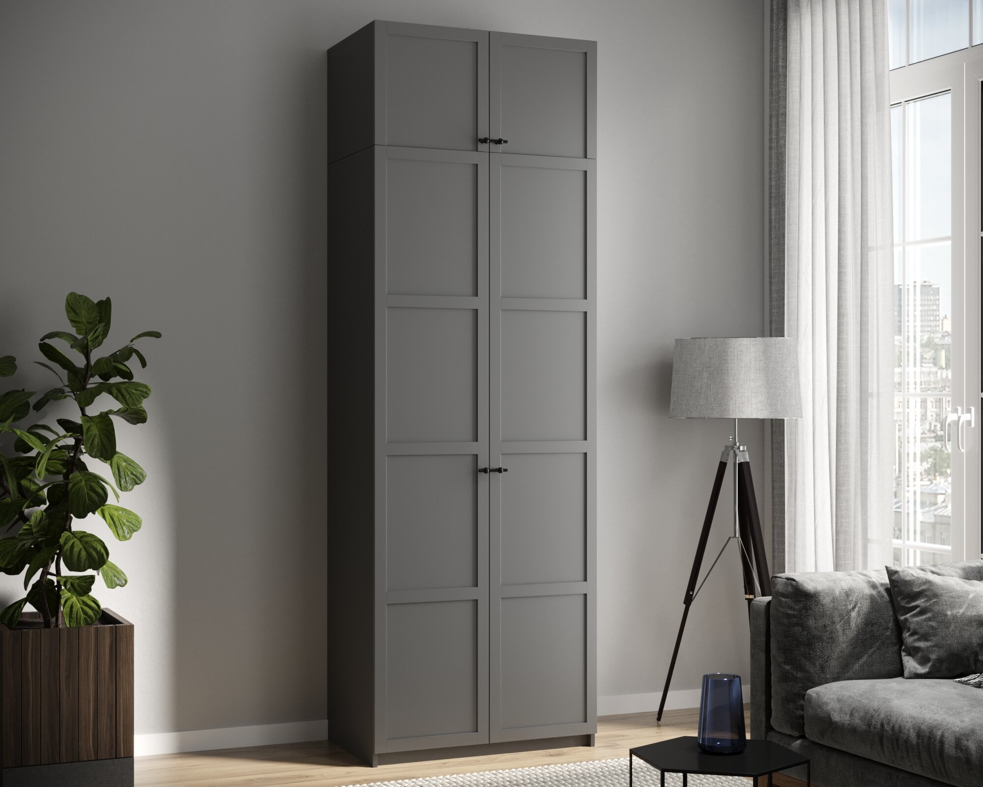 Шкаф распашной для одежды " Берг 2" 80х240х50 Серый графит / Графит