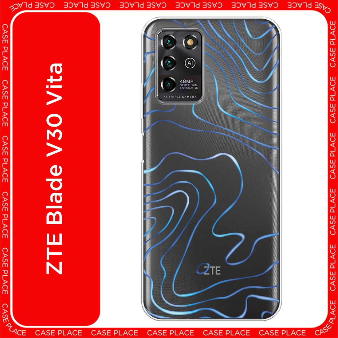 Чехол на ZTE Blade V30 Vita / ЗТЕ Блейд V30 Вита с принтом Blue lines, прозрачный