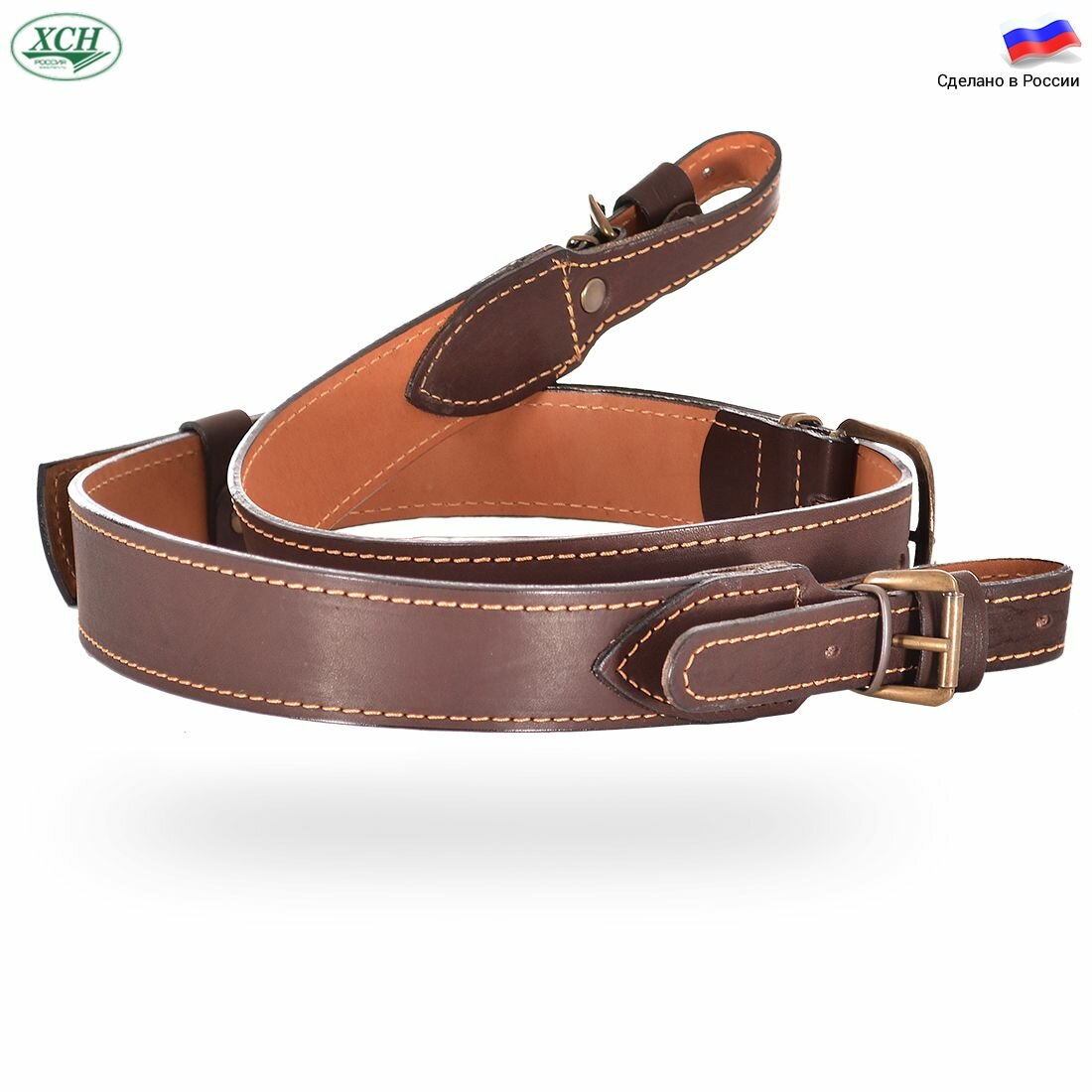 Ремень ХСН для ружья регулируемый 35 мм натуральная кожа коричневая-гладкая