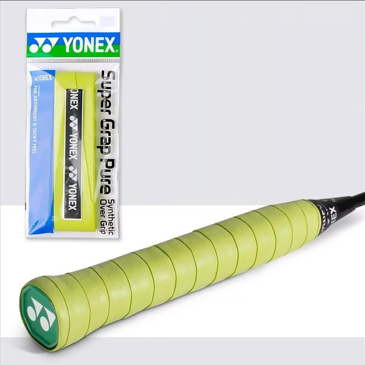 Обмотка для ракетки бадминтон, YONEX SUPER GRAP PURE AC108EX GREEN, зеленая, 1 шт.
