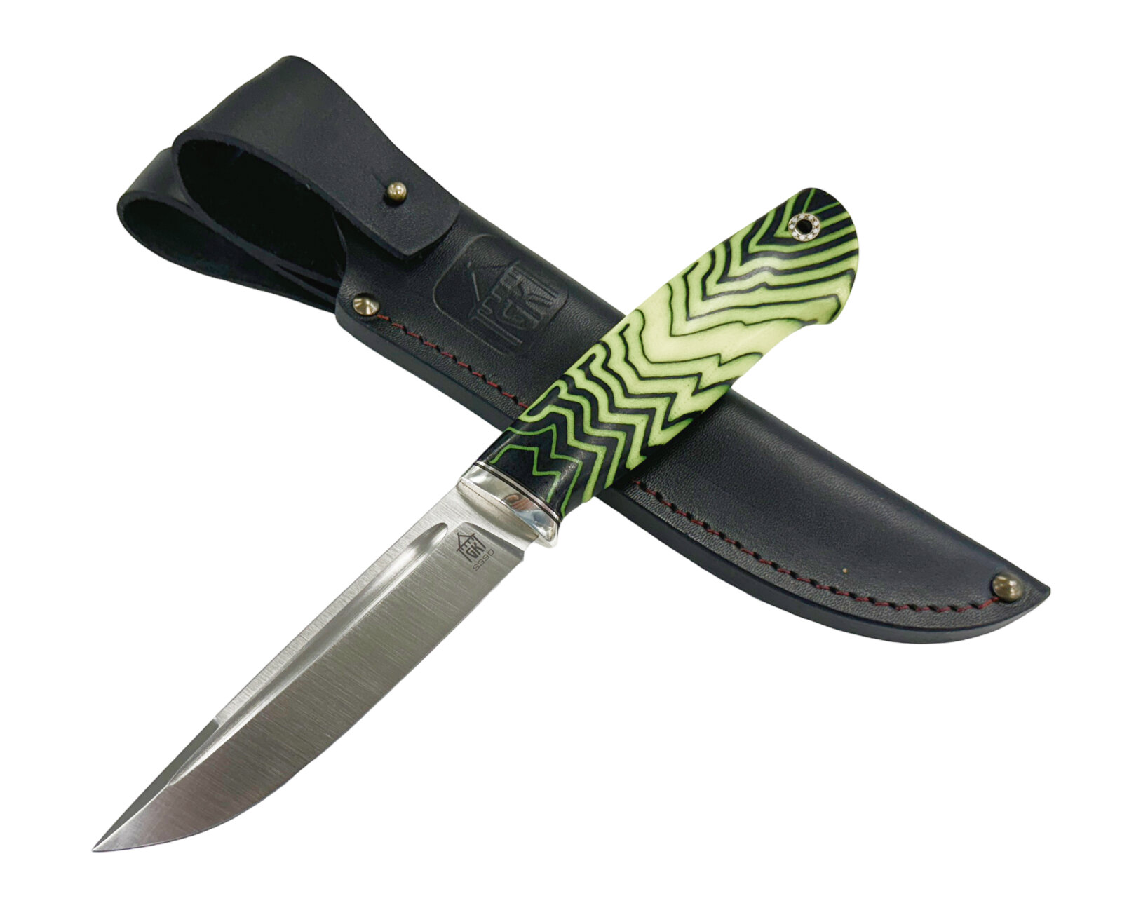 Нож Лис, сталь Bohler S390, рукоять Микарта чёрно-зелёная, Град Горький