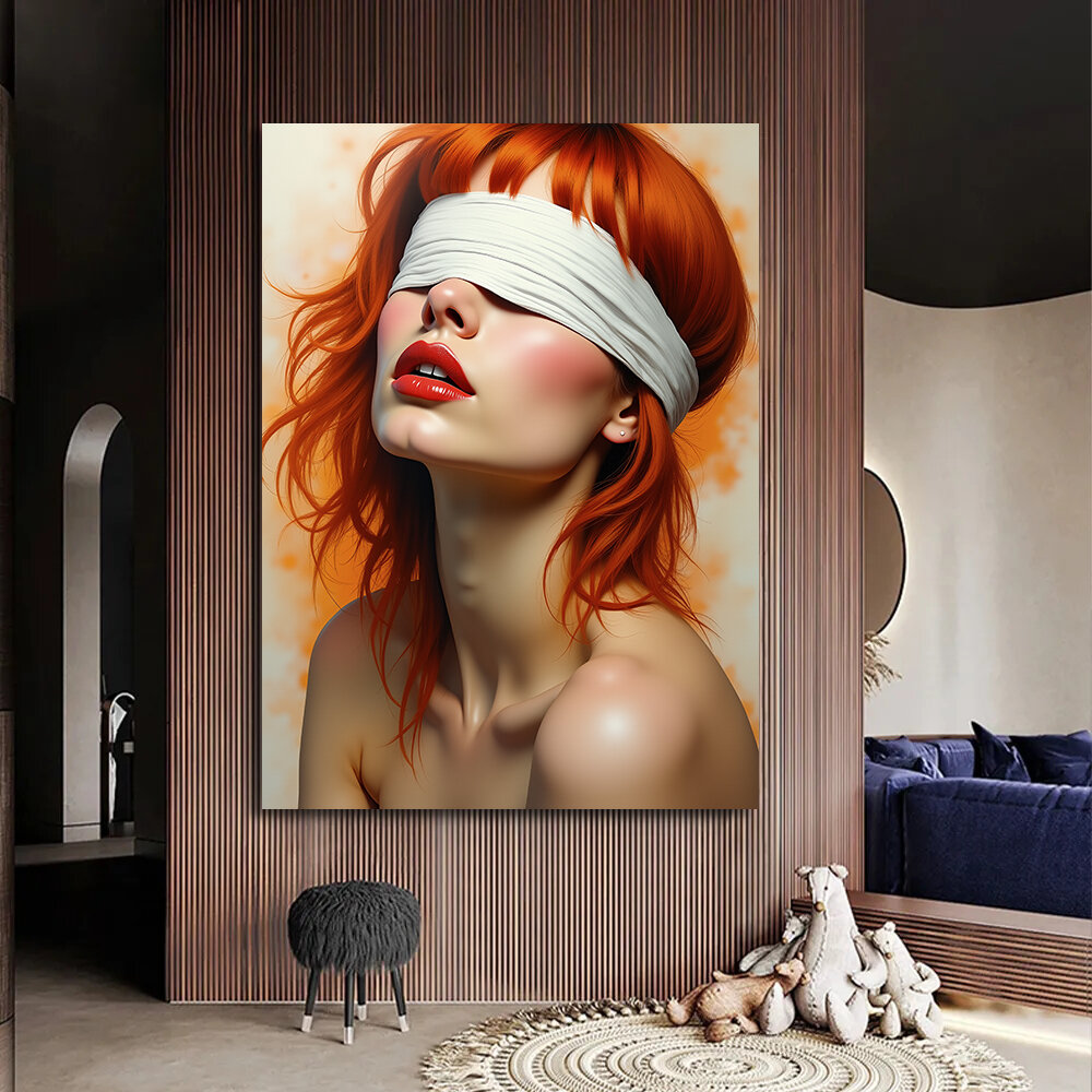 Картина "Девушка Тайна", 60x80см, на холсте, в подрамнике, дерево, поп-арт