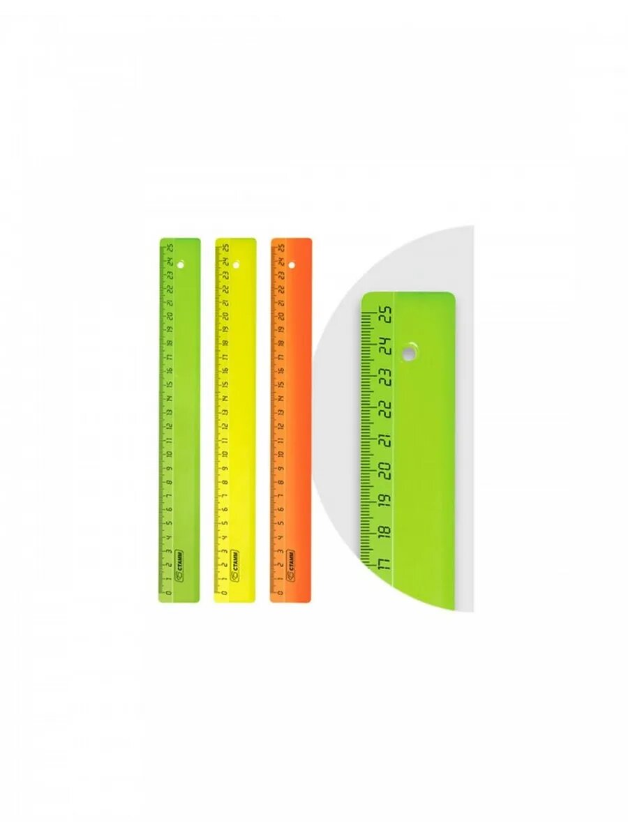 Линейка 25 см пластик х3шт