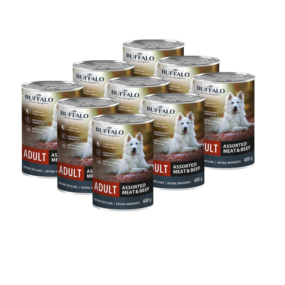 Mr.Buffalo ADULT консервы для собак Мясное ассорти с говядиной 400г (9 штук)