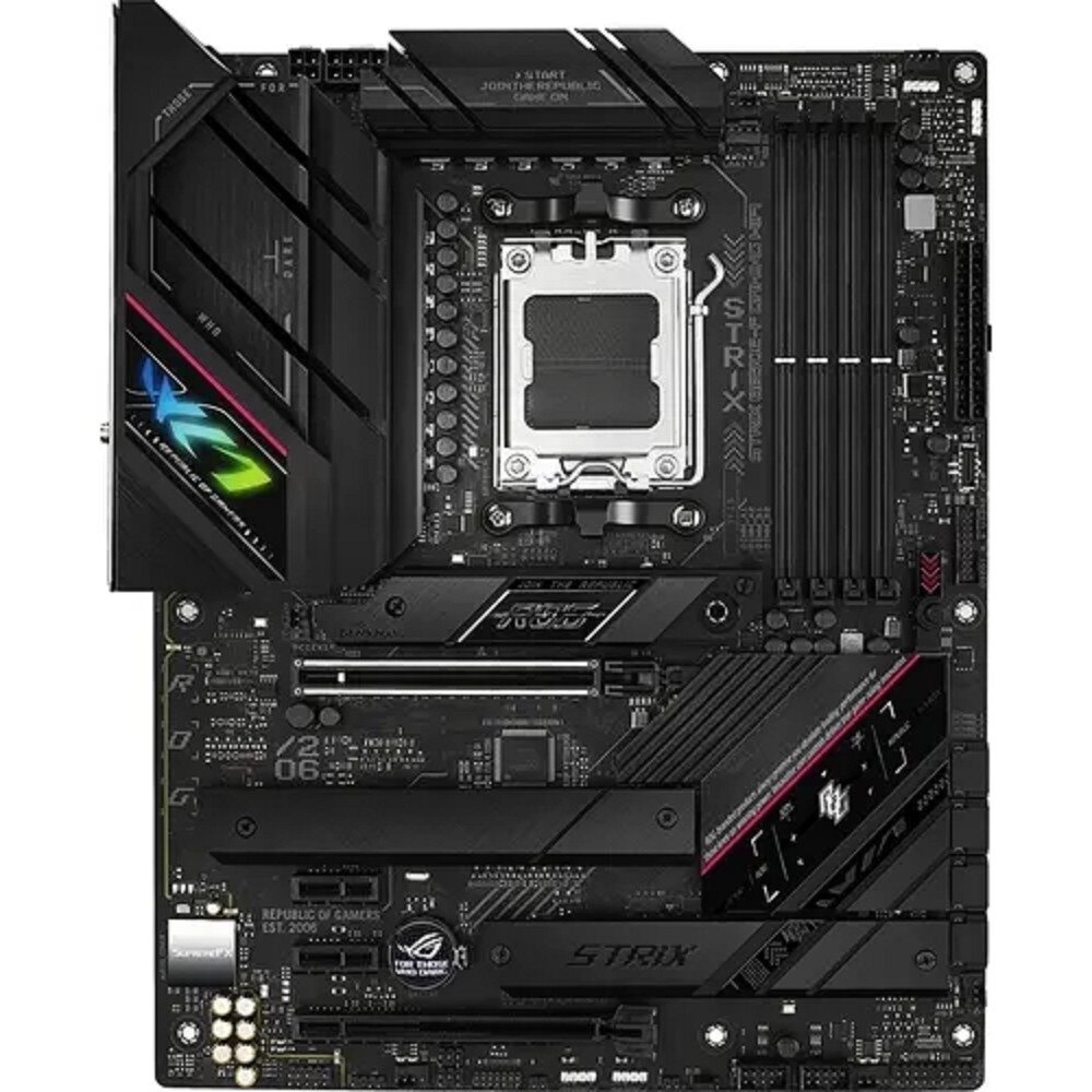 Материнская плата ASUS ROG STRIX B650E-F (Socket AM5, ATX, 4xDDR5(128GB), DP/HDMI, 1xPCIe 5.0x16/1xPCIe 4.0x16, 2xPCIe 4.0, 1xLAN (2.5GbE), Wi-Fi 6E, BT, 4xSATA 6Gb/s, 3xM.2, 2xType-C, 6xUSB 3.2, 4xUSB 2.0)