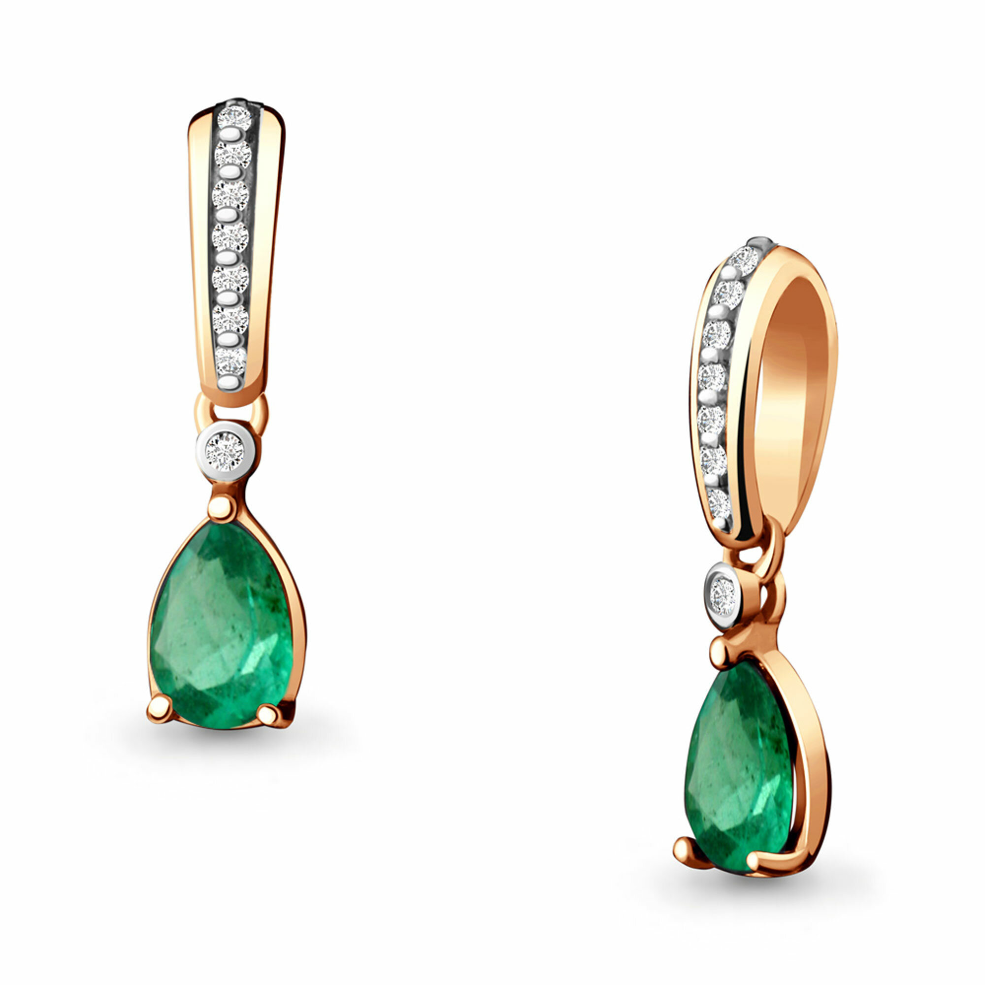 Подвеска, красное золото, 585 проба, бриллиант, изумруд