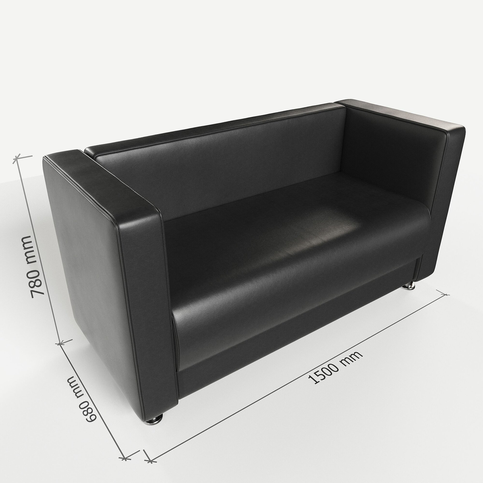 Диван прямой офисный из эко кожи с подлокотниками Пауза черный 150