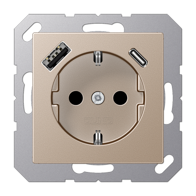 JUNG Шампань Розетка SCHUKO® с USB-зарядным устройством, тип A + тип С термопласт, A1520-15CACH