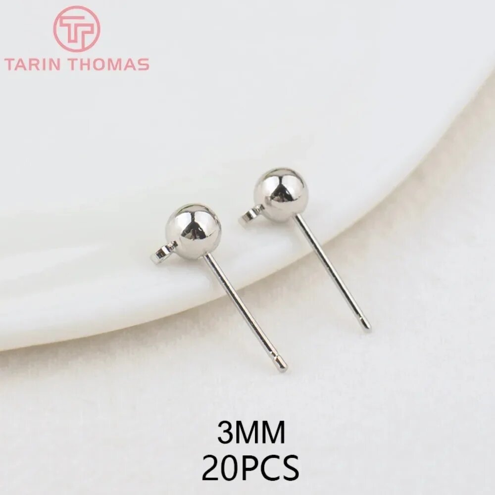 Серьги-гвоздики TARIN THOMAS, шарики 3 мм, 20 шт, Platinum Color