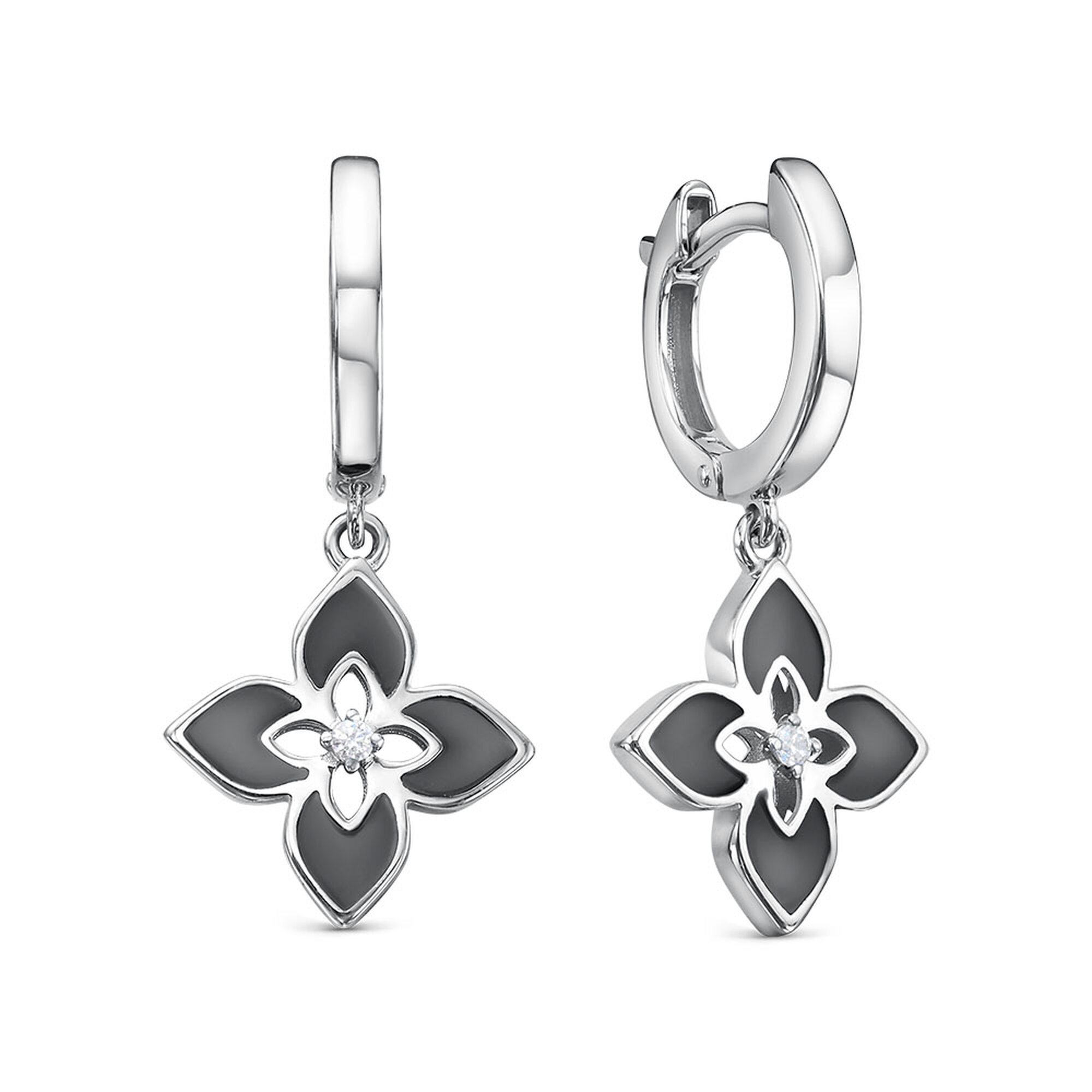 Серьги, серебро, 925 проба, родирование, эмаль, фианит