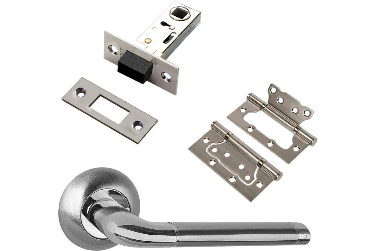 PAULINIDOR Комплект для межкомнатной двери ручки 503-08 + защелка магнитная 5-50 + петли 2ШТ, Никель матовый 503-085-502SSN