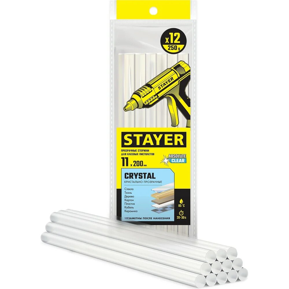 Прозрачные универсальные клеевые стержни STAYER Crystal 11х200 мм, 12 шт 0682-12