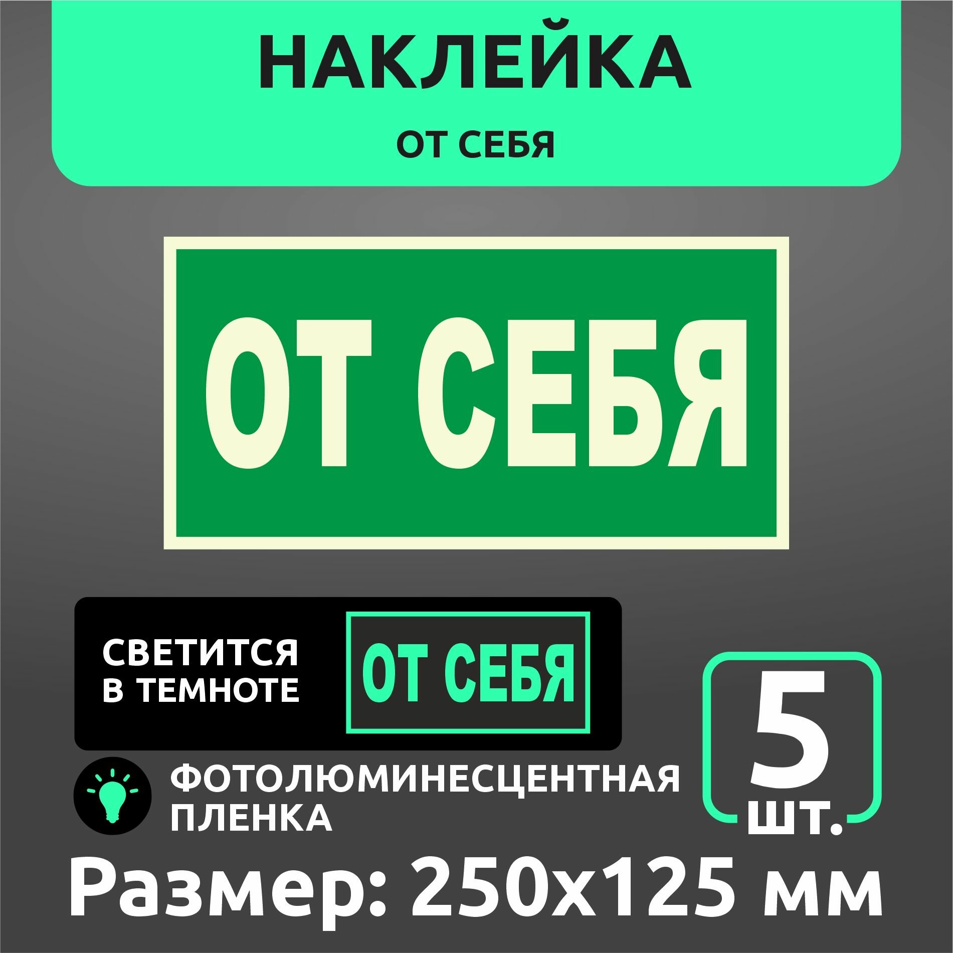 Пожарные наклейки светонакопительные Знак Е48 "От себя" 250 х 125 мм 5 шт