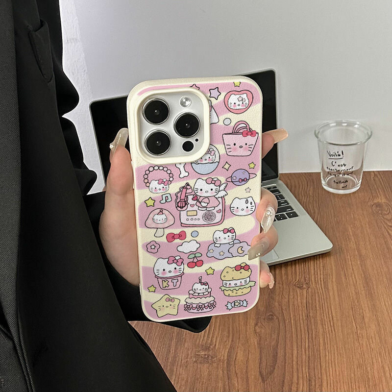 Чехол "Послеобеденный чай KT cat", для Apple 16 PROMAX, узор личи, античный белый