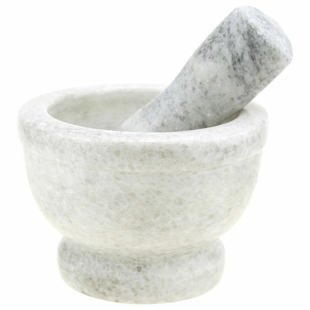 Ступка КНР 400 мл, натуральный камень, диаметр 12 см высота 12,3 см, с пестиком 4,5х14 см
