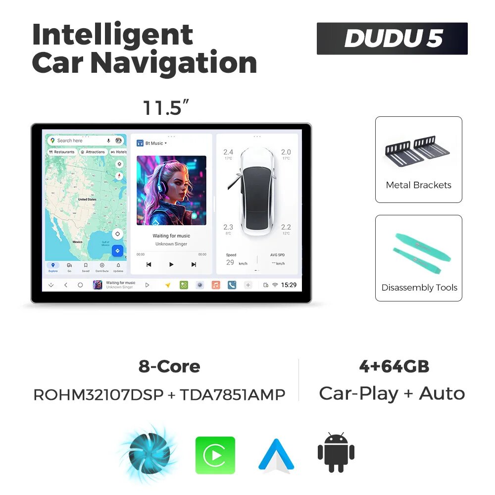 DUDUAUTO DUDU7 AKM7739 A7808 Android 13 12G+512GB автомагнитола Carplay GPS Navi мультимедийный плеер 11.5/13 дюймов универсальный головное устройство DUDU5 4-64-11.5
