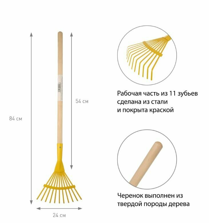 Грабли веерные детские с деревянным черенком