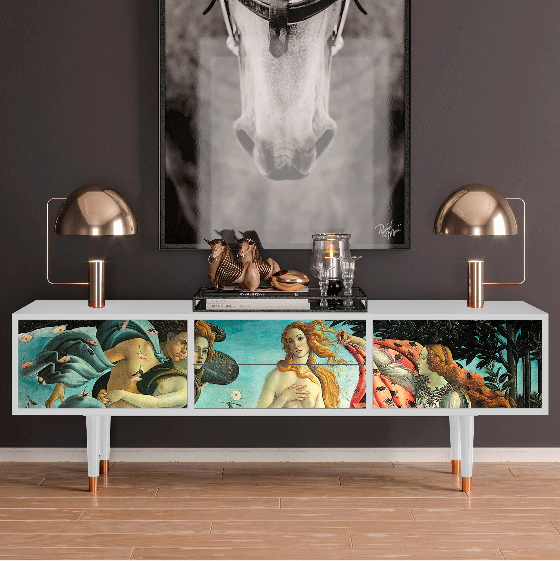 ТВ-Тумба - STORYZ - T4 The Birth of Venus by Botticelli, Размер - 170 x 59 x 48 см, Цвет корпуса - , Белый