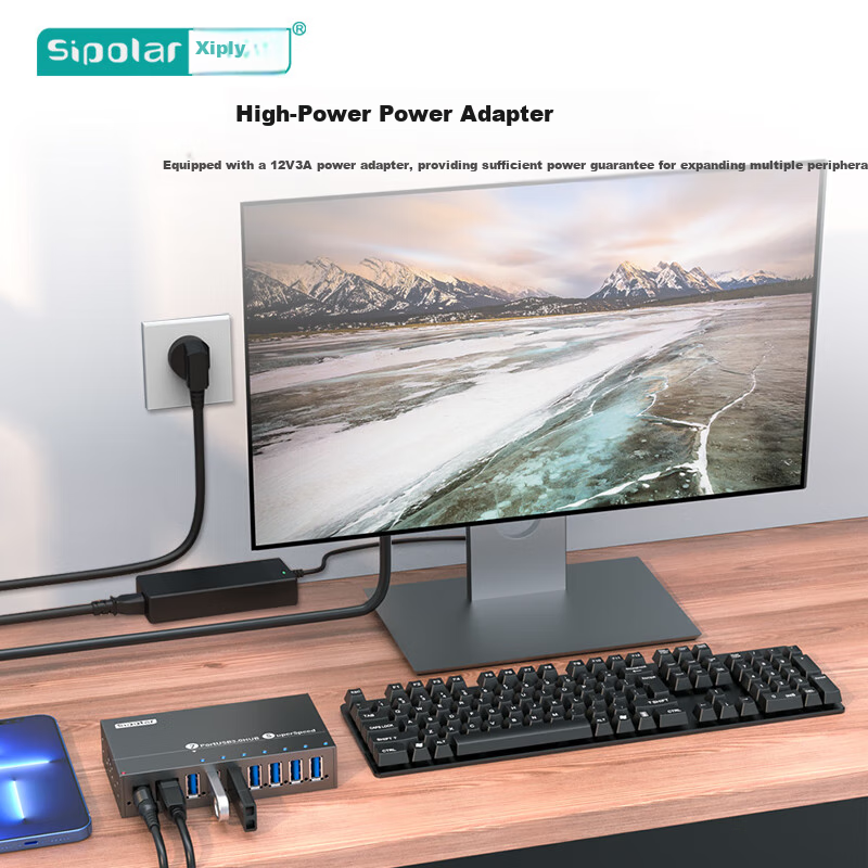 SIPOLAR USB3.0 Expansion Dock Splitter High Speed 10-Port HUB Industrial Grade A-173 (1.4m) Hub Computer Extension Dock with Single Port 1A Power Supply Charging