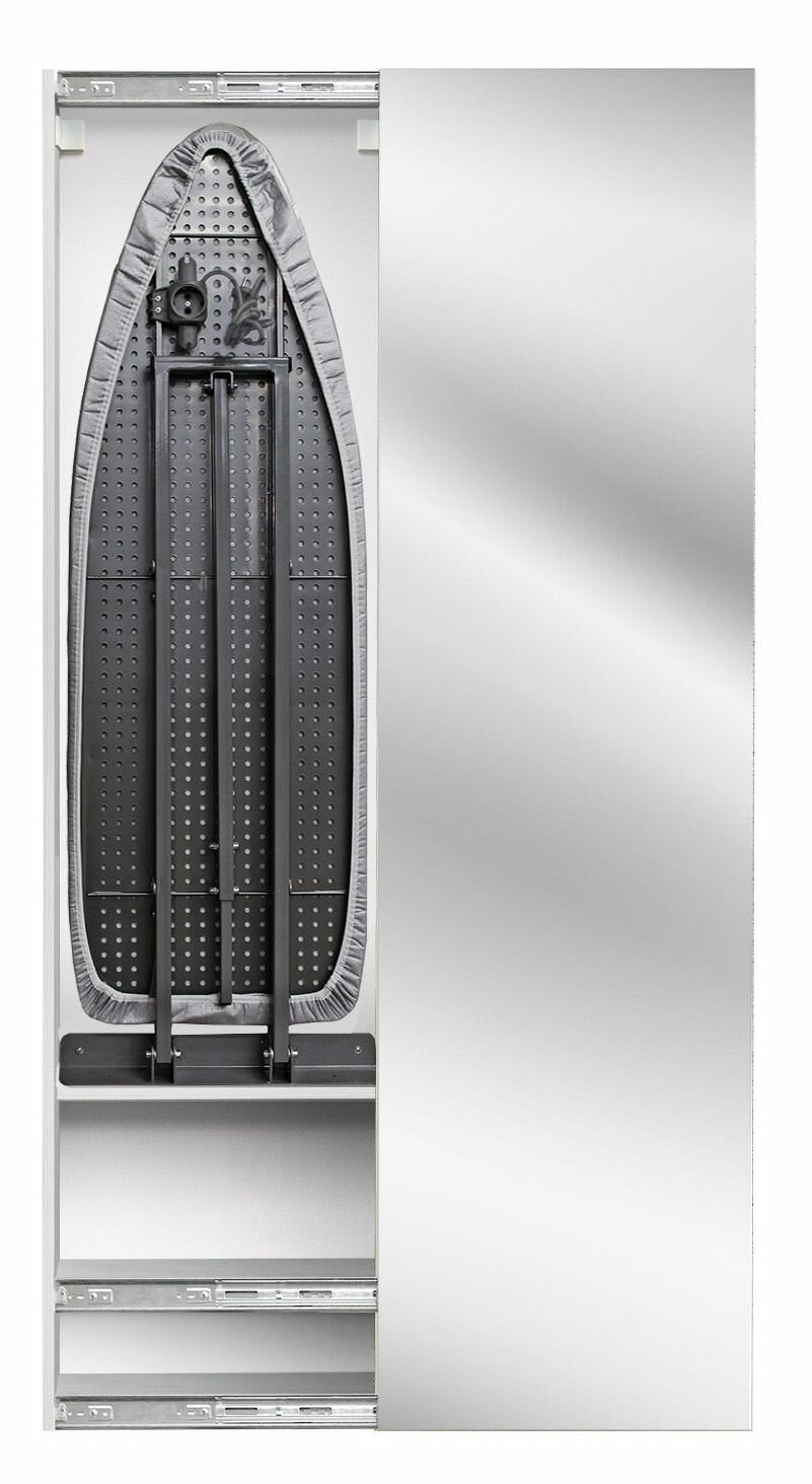 Встроенная гладильная доска с зеркальным фасадом Айрон Бокс, выбеленный дуб купе право