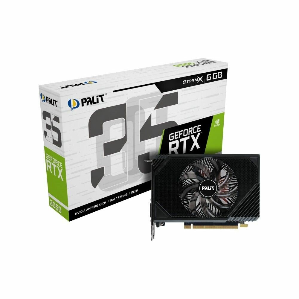 Palit Видеокарта GeForce RTX 3050 GeForce RTX 3050 STORMX 6GB V1 6 ГБ (NE63050018JE-1072F)