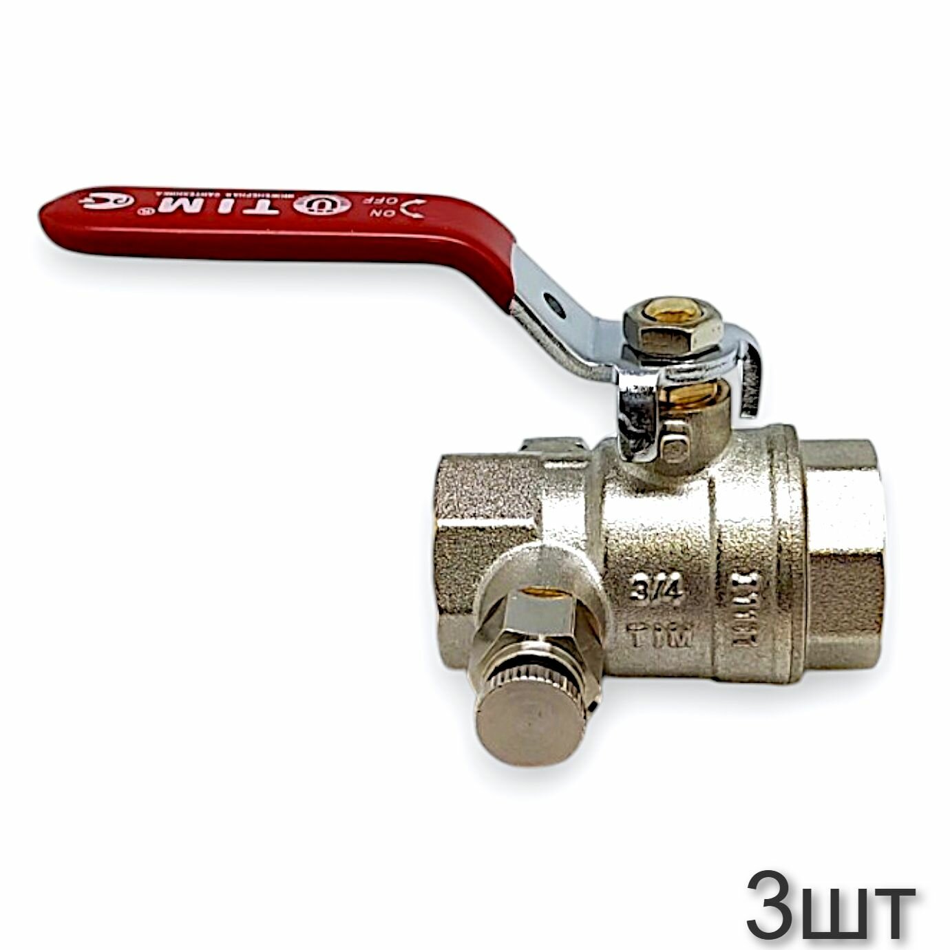 Кран TIM шаровой муфтовый с дренажем и воздухоотводчиком 1/2-1/4ВР BV218-02N