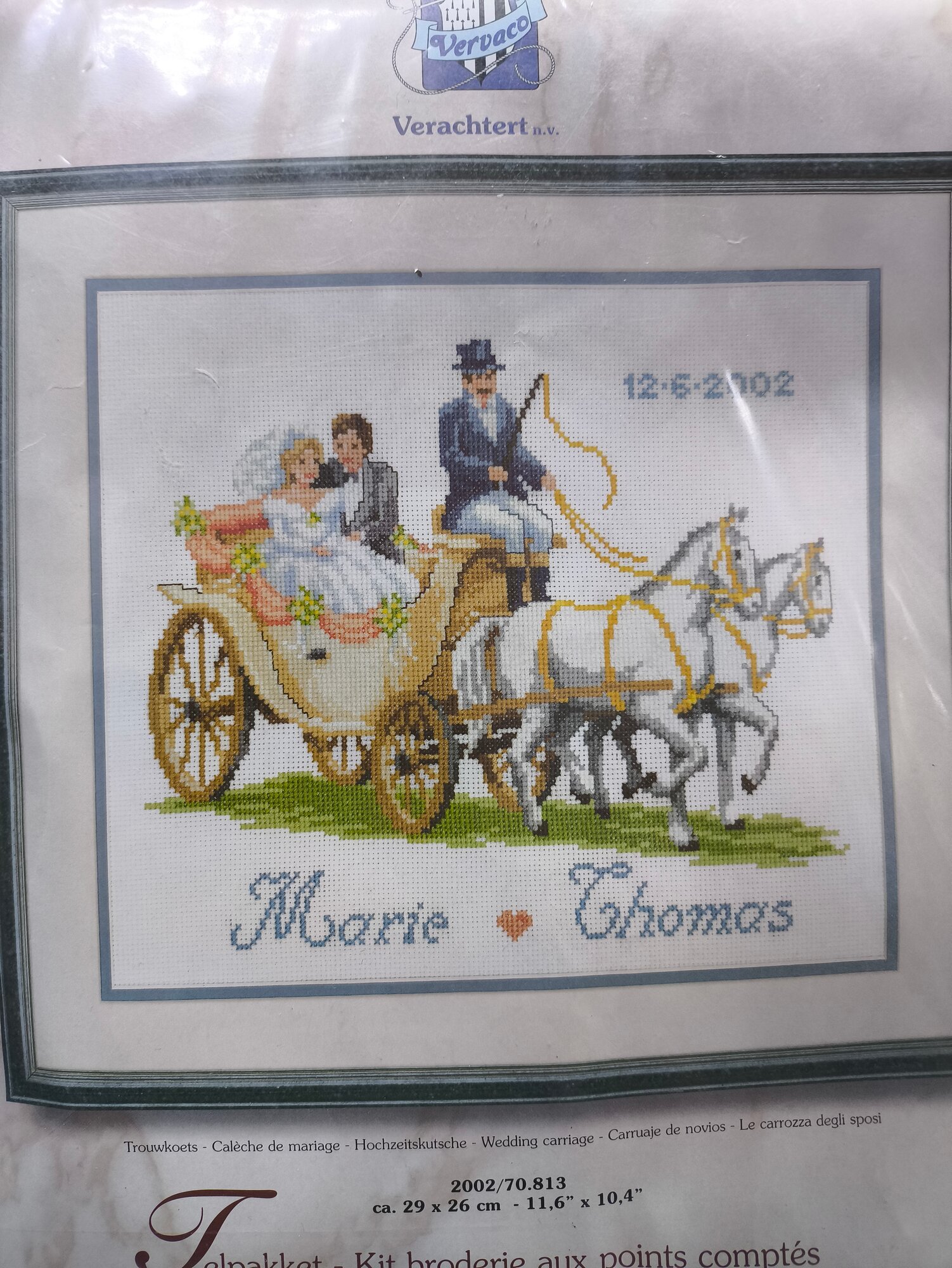 Вышивальный набор "Свадебная коляска Wedding carriage" Vervaco, канва №14, мулине DMC, 29x26 см