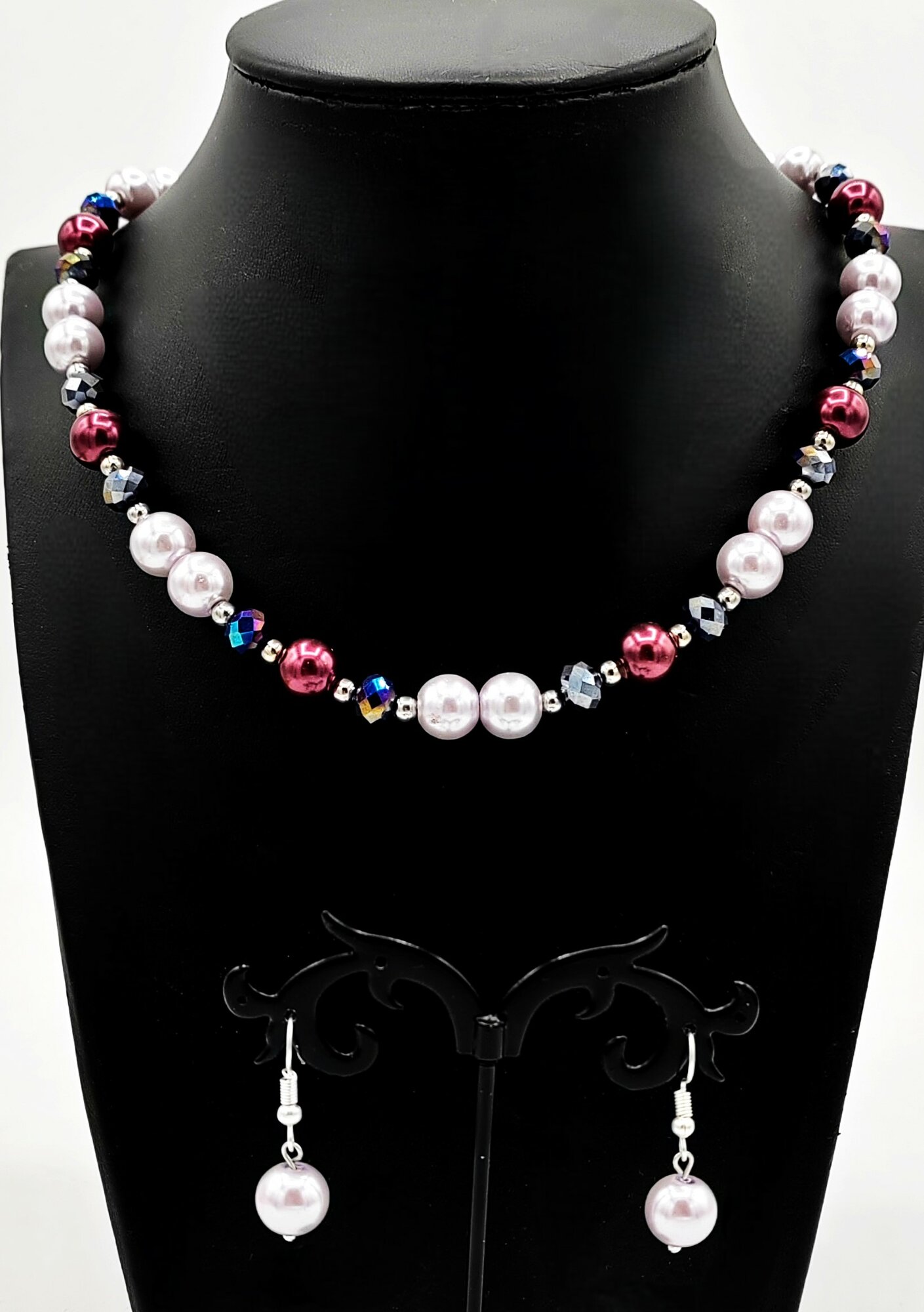 Комплект бижутерии: колье, серьги, жемчуг имитация, кристалл