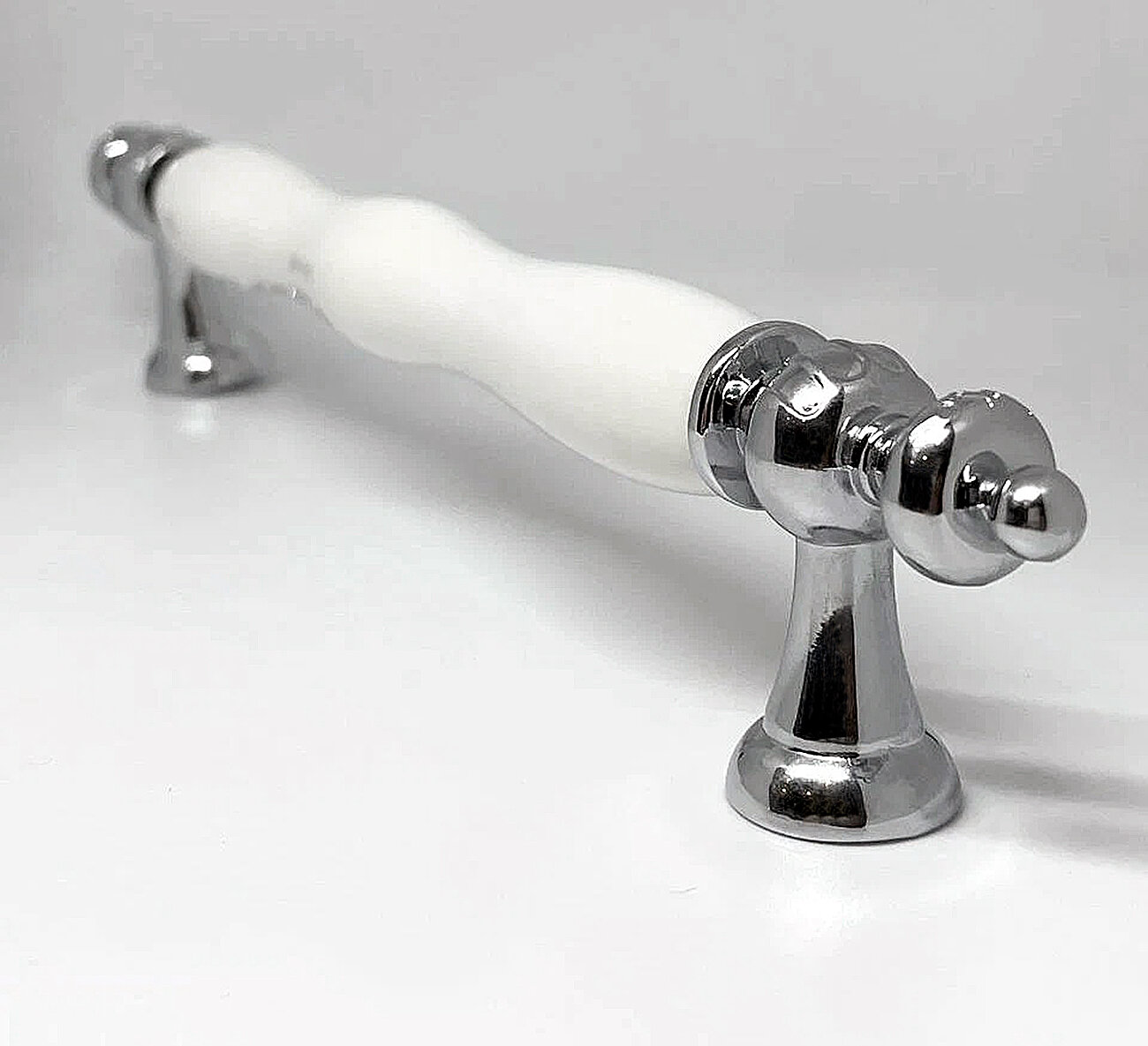 Ручка мебельная керамика с металлом, White/Chrome глянцевый хром 128 мм