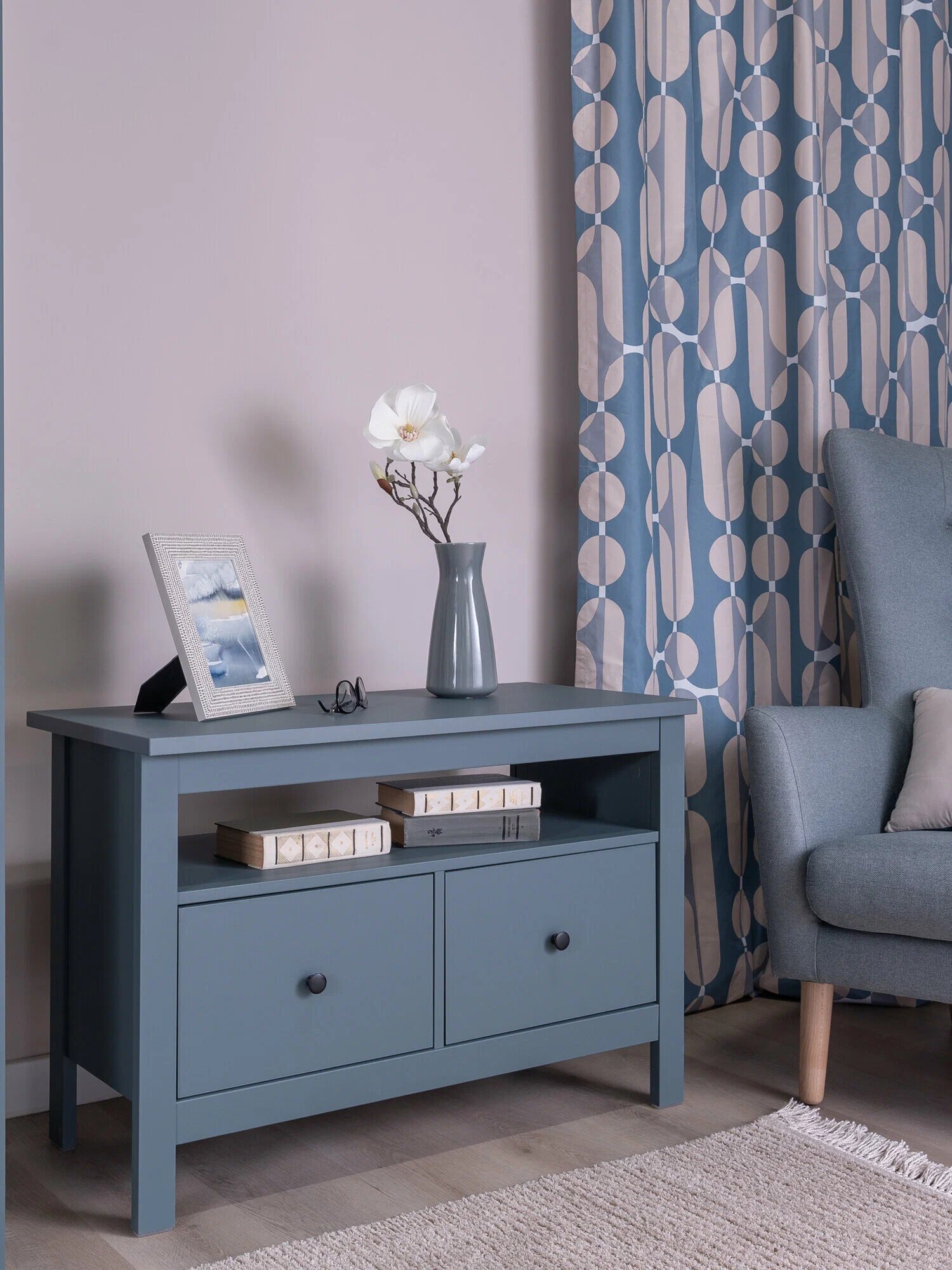 Тумба "Сага" 2 ящика, бирюзовый, ЛДСП/МДФ 90 см х41 см х 62 см