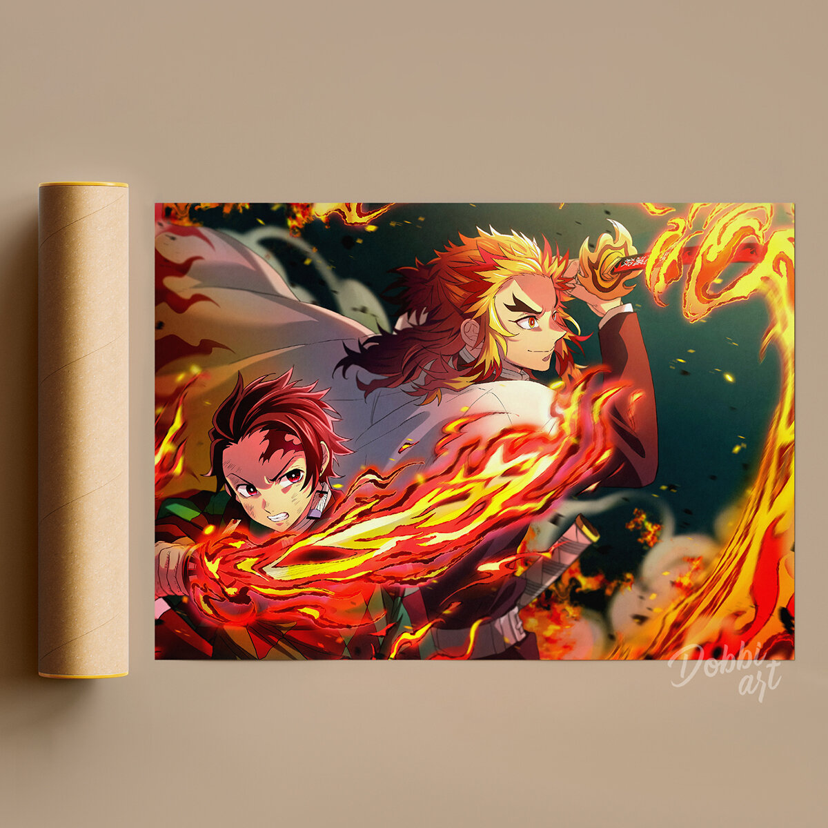 Постер 40х50 см Клинок рассекающий демонов без рамы/ Постер Аниме Манга Demon Slayer Танджиро Ренгоку/ Плакат интерьерный Аниме, в подарок парню, девушке, день рождения