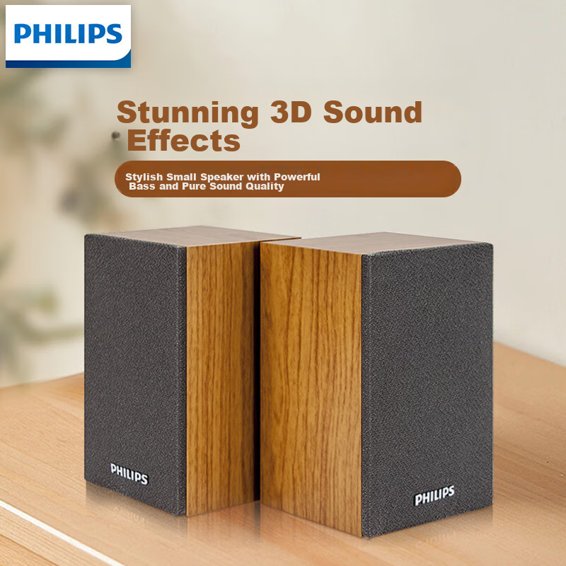 Philips SPA20 Speaker, Desktop Computer Laptop Mobile Multimedia USB Speaker, Living Room Wooden Small Speaker, Computer Speaker for Payment And Class Use